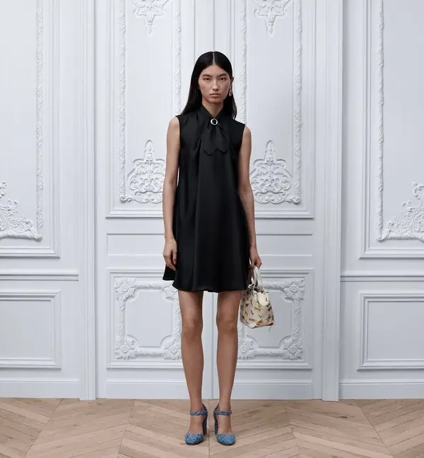 Dior Dioriviera Short Flared Dress Black Silk Twill | Us